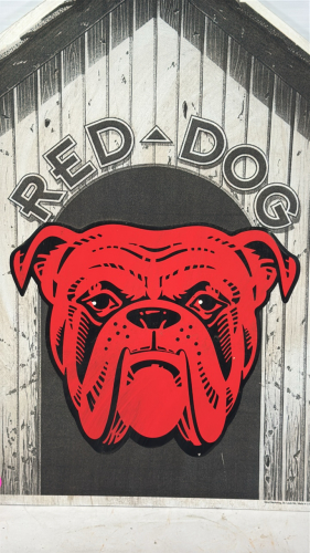 Tin Red Dog Metal Sign
